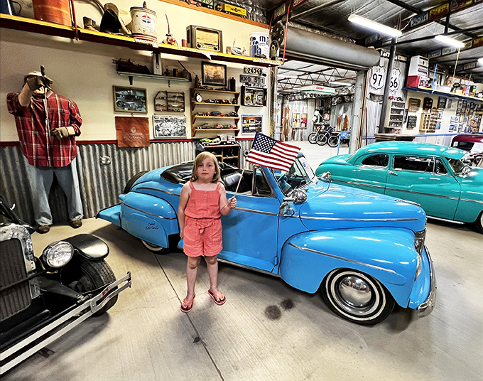 "When I said I wanted my first car to be a classic, this isn't quite what I meant!" Young visitors get a unique perspective on automotive history.