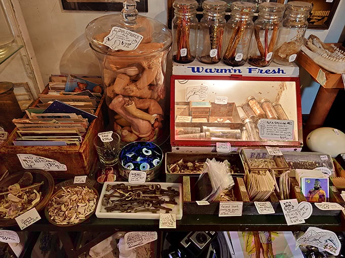 From the mundane to the macabre, this jumble sale of oddities has something for everyone. It's like a yard sale at the Munsters' house.