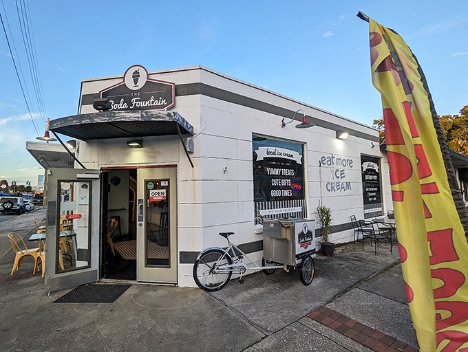 The Soda Fountain: Where time stands still and milkshakes flow like liquid nostalgia. Poodle skirts optional!