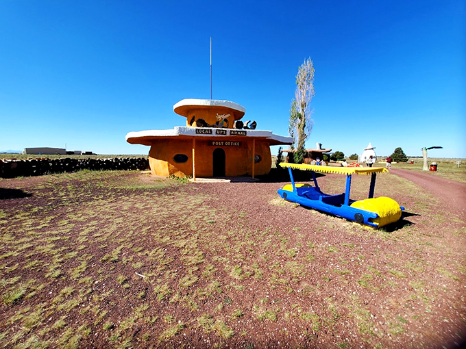 Fred Flintstone meets desert kitsch in this colorful tribute to everyone's favorite modern stone-age family.