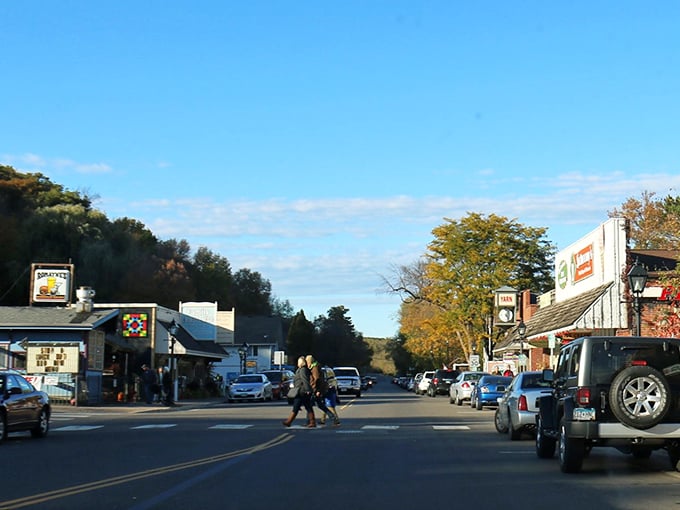 Taylors Falls' main street: So picturesque, you'll think you've wandered onto a movie set. But the friendly locals are 100% real!