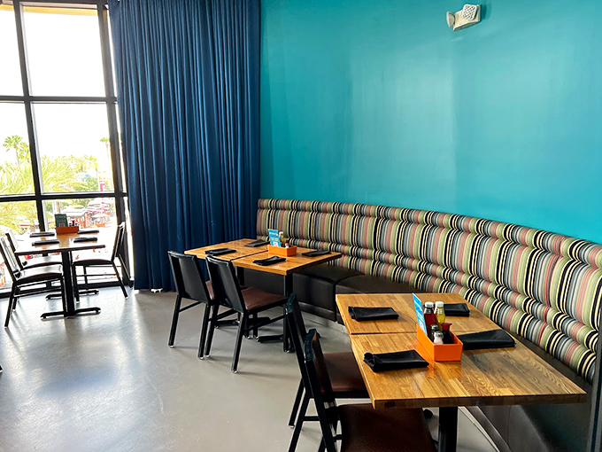 Upstairs, downstairs, the fun never stops! This second-floor dining area offers a bird's eye view of the Cowfish culinary carnival below.