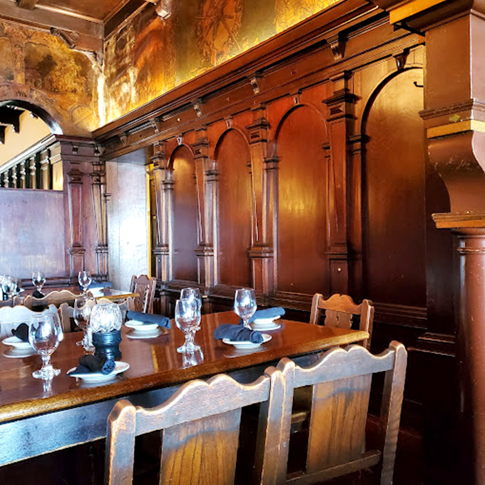 These carved columns aren't just holding up the ceiling, they're holding up a century of Duluth dining history.