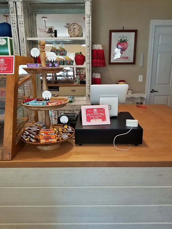 A sweet welcome awaits! This counter is like the pearly gates of candy land, complete with a tiered tray of temptation.