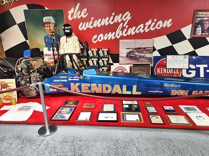 Blue streak of speed! This sleek dragster looks like it could outrun light itself &ndash; and probably has the timeslips to prove it.