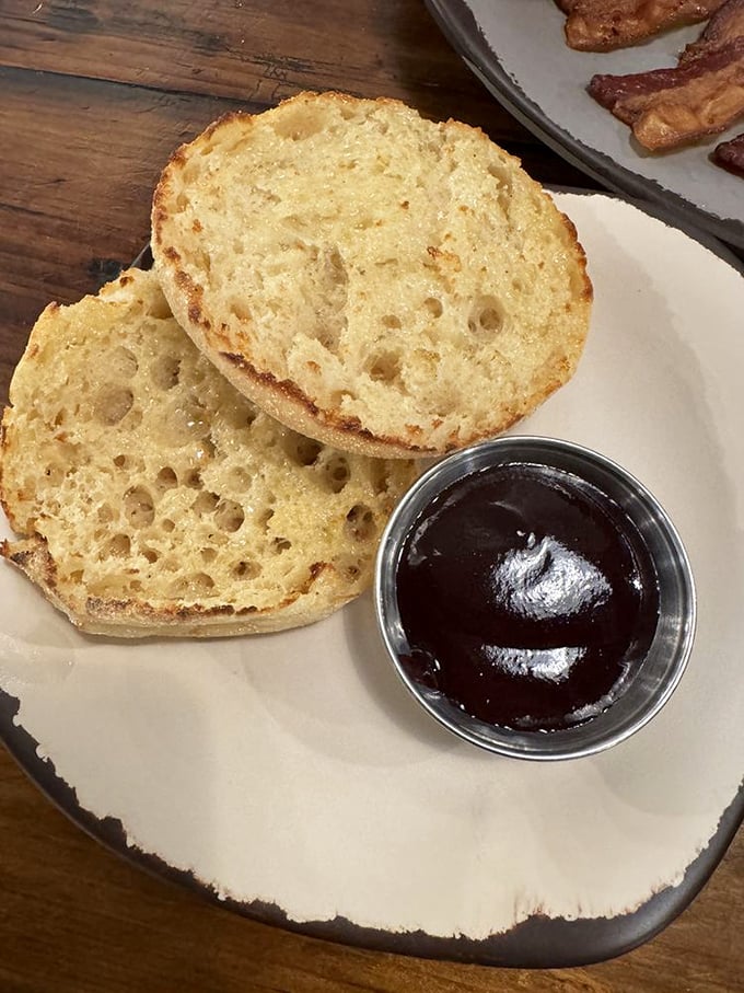 Jam session on an English muffin! This simple pleasure is proof that sometimes, the best things in life really are on small, toasted plates.
