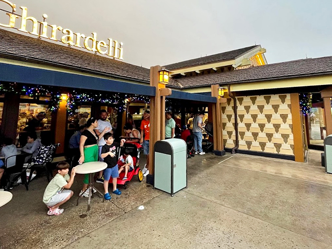 Al fresco indulgence! These outdoor seats are perfect for people-watching while you contemplate the meaning of life (spoiler alert: it's chocolate).