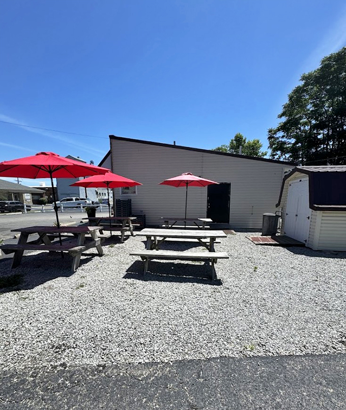 Al fresco dining, Crabill's style. These picnic tables have heard more juicy gossip than a small-town barbershop.