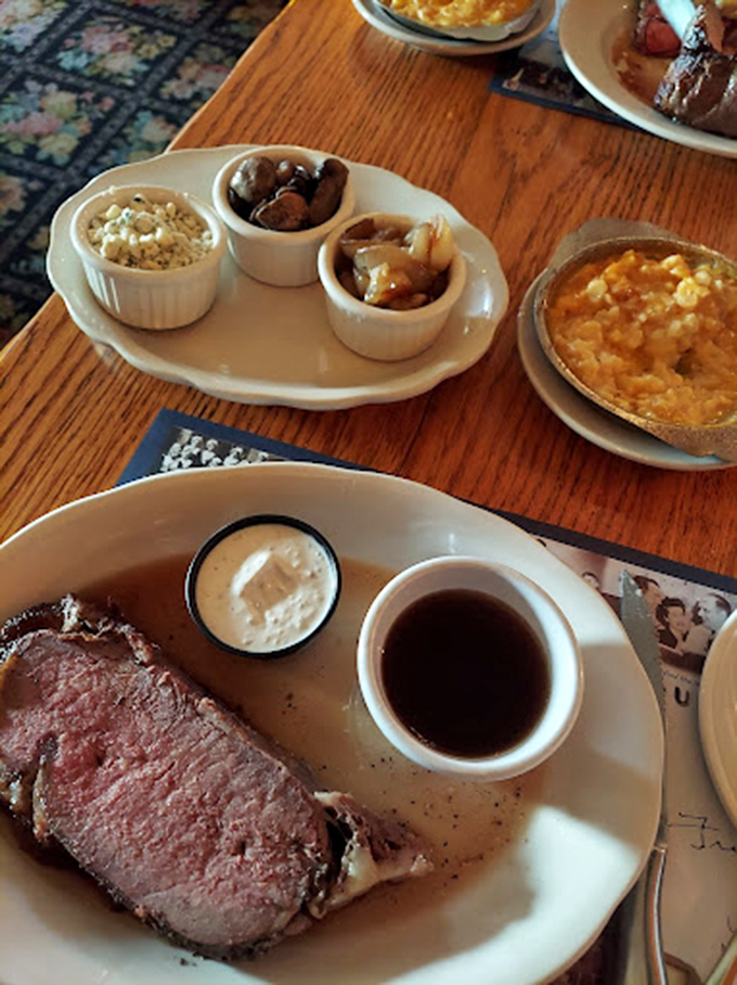 Behold, the star of the show! This steak is so perfectly cooked, it deserves its own standing ovation.
