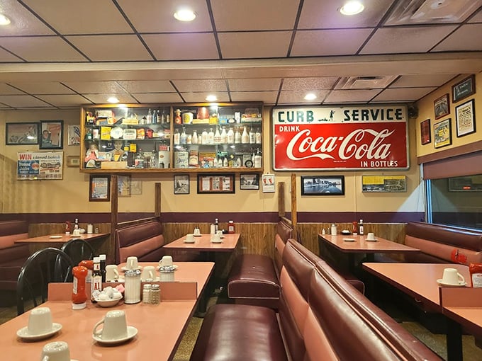 Wall decor that's a trip down memory lane. It's like your grandma's kitchen had a baby with a 1950s soda shop.