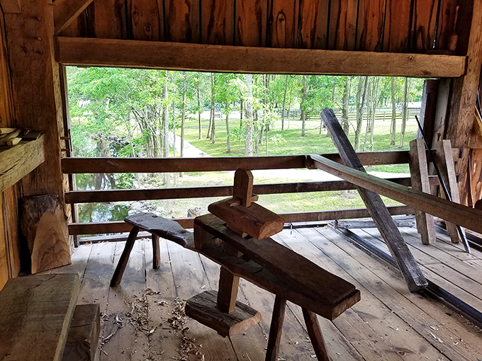 Workbench goals! This rustic workshop view could inspire even the most dedicated couch potato to pick up a chisel.
