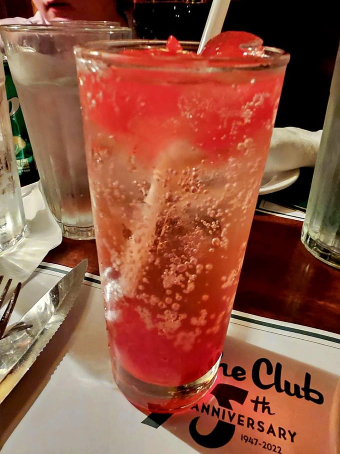 Cheers to 75 years of deliciousness! This vibrant cocktail is as much a feast for the eyes as it is for the palate. Here's to another 75, Pine Club!