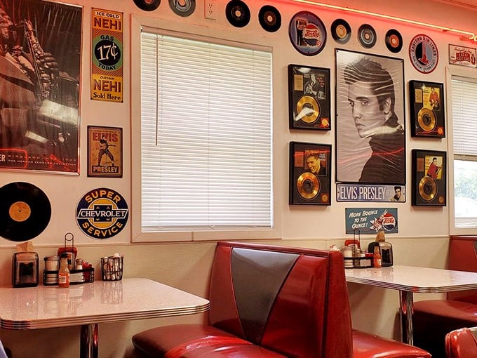 Elvis has entered the building! The King would feel right at home among these retro booths and rockin' decor.