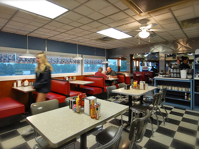 Red booths and checkered floors: the unofficial uniform of classic diners everywhere. It's like sitting in a wearable piece of Americana.