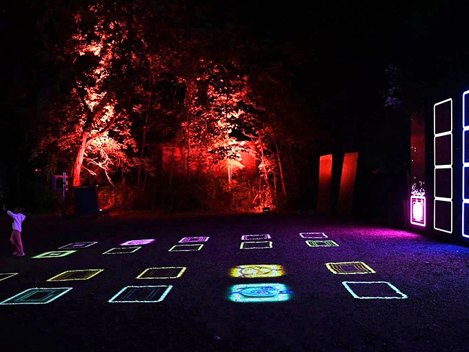 Strings of starlight! This cascading light installation looks like someone decided to gift-wrap the night sky.