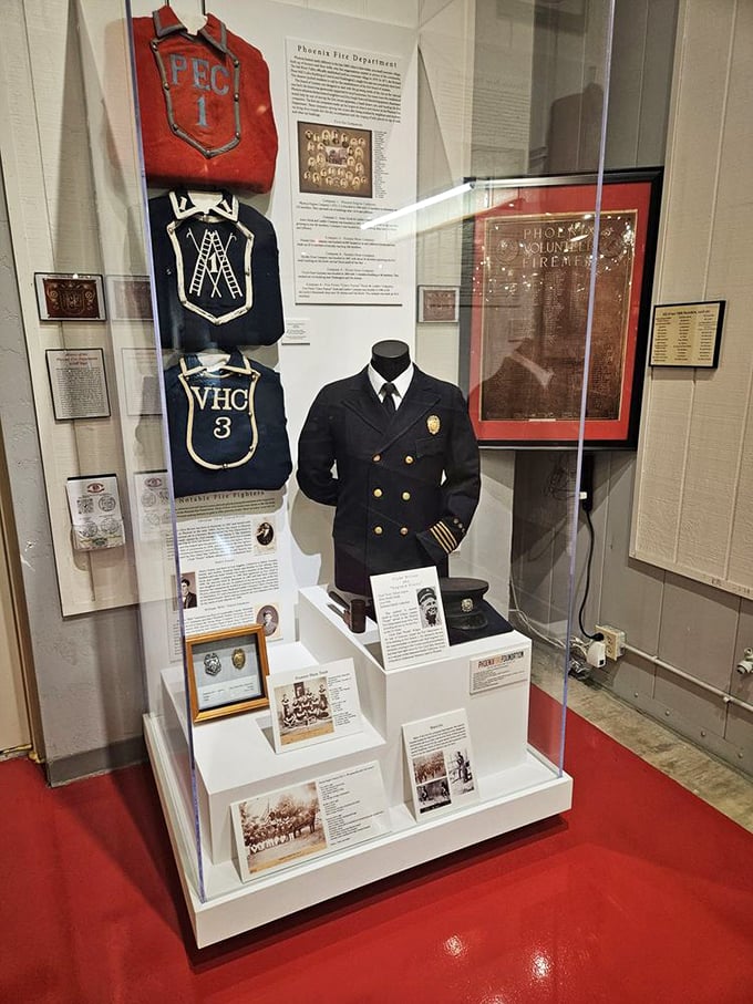 From brass buttons to badges of honor, this display showcases the evolution of Phoenix's finest flame tamers.