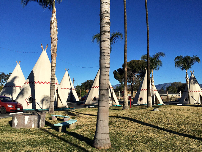 Teepee town at twilight - where the spirits of Route 66 come alive. Just don't be surprised if you see the ghost of Jack Kerouac wandering about.