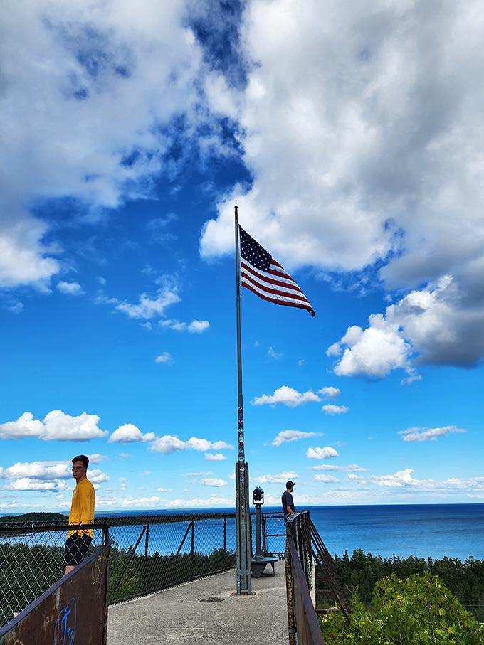 "Penny for your thoughts? How about a quarter for this view!" The telescope offers a closer look at the breathtaking scenery.