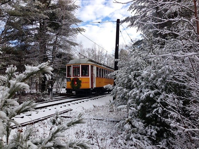 Winter wonderland, trolley style! This scene is so magical, you'll swear you hear sleigh bells every time the conductor rings the trolley bell.