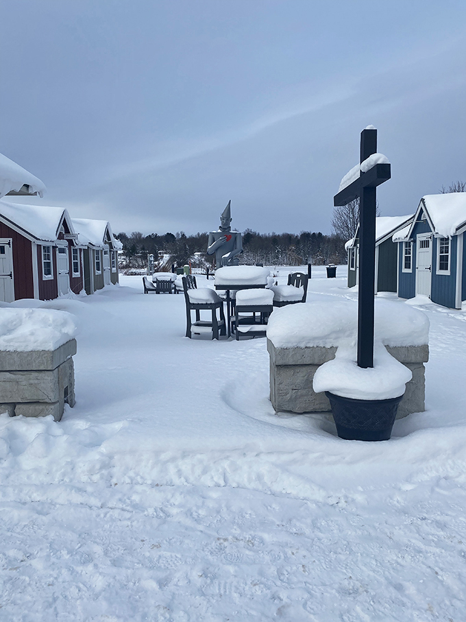 Winter in Oz? The Tin Man braves Michigan's frosty season, proving he's more than just a summer fling.