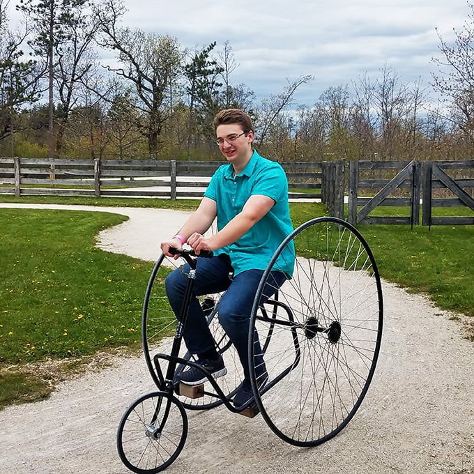 Wheel-y fun! This high-wheeler bicycle proves that hipsters didn't invent impractical transportation trends.