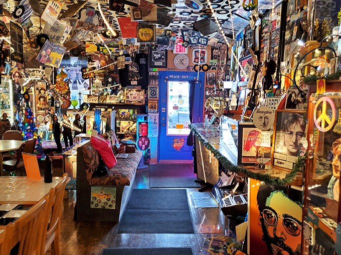 If Abbey Road and a coffee shop had a baby, this kaleidoscope of Beatles memorabilia would be it.