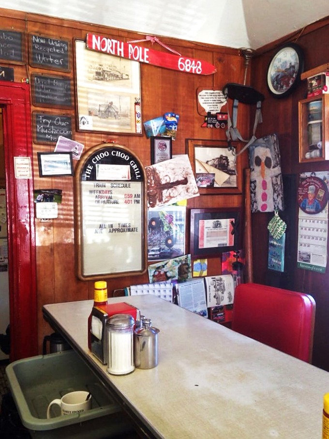 It's not clutter, it's character! This wall of memories is like a scrapbook come to life, each piece adding to the Choo Choo's charm.