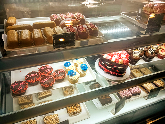 Cupcakes and cakes and cookies, oh my! This display case is like a treasure chest for your sweet tooth.