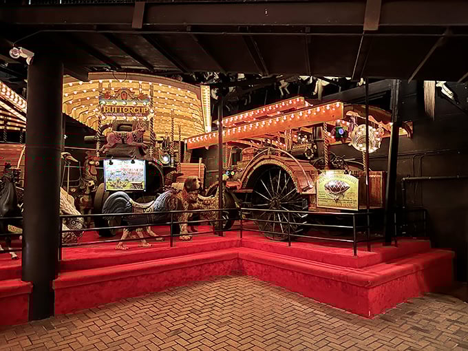 All aboard the whimsy express! This fantastical creation looks like something dreamed up by Willy Wonka's transportation department on a sugar high.