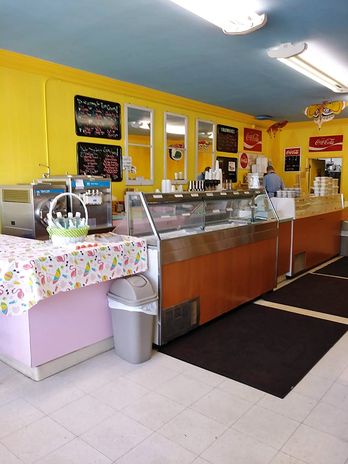 Step into flavor town! Vicky's ice cream counter is like a treasure chest of frozen jewels, each scoop more tempting than the last.