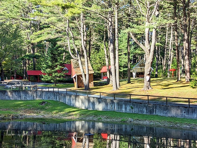 Who knew the North Pole had such serene lakes? This picturesque view adds a touch of tranquility to the festive fun.