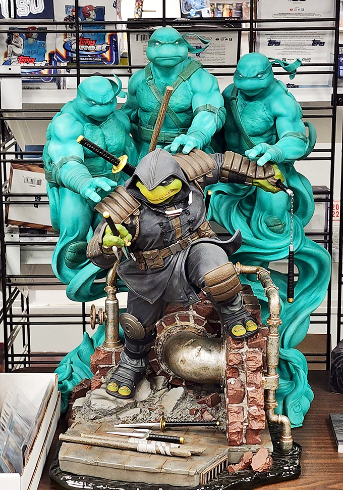Cowabunga! These life-sized Ninja Turtles are ready to protect your comic collection and maybe grab a slice of pizza.