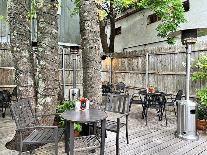 Al fresco dining at its finest. This patio is so inviting, even the trees decided to stick around for dinner.