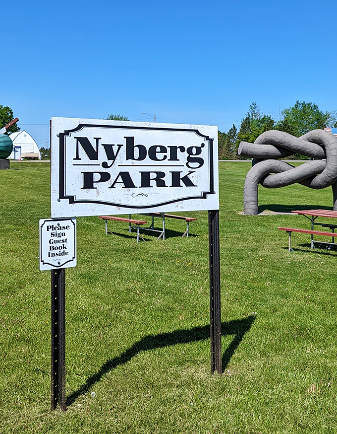 Step right up to Nyberg Park, where the sculptures are big and the imagination runs wild. Don't forget to sign the guest book!
