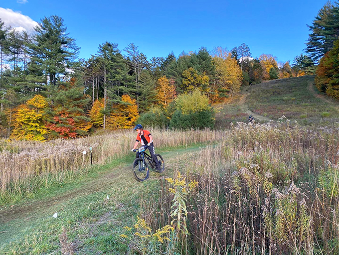 Vermont fall foliage and the thrill of Ascutney Trails! Perfect day for a mountain bike adventure.