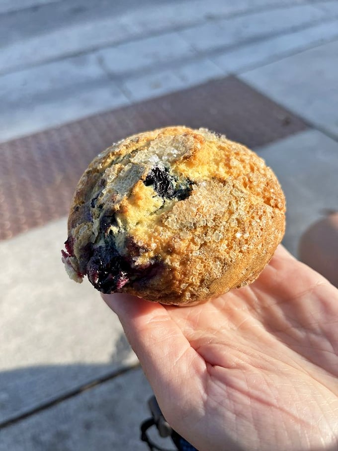 Hello, beautiful! This blueberry muffin is ready for its close-up. It's the Brad Pitt of baked goods &ndash; irresistibly handsome and oh-so-sweet.