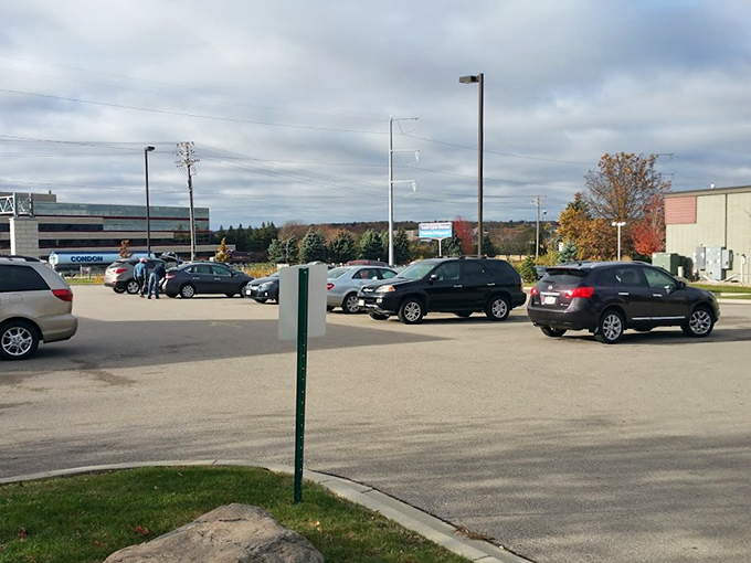 Treasure hunters, start your engines! This parking lot is the launching pad for your thrifting adventure. May the bargains be ever in your favor!