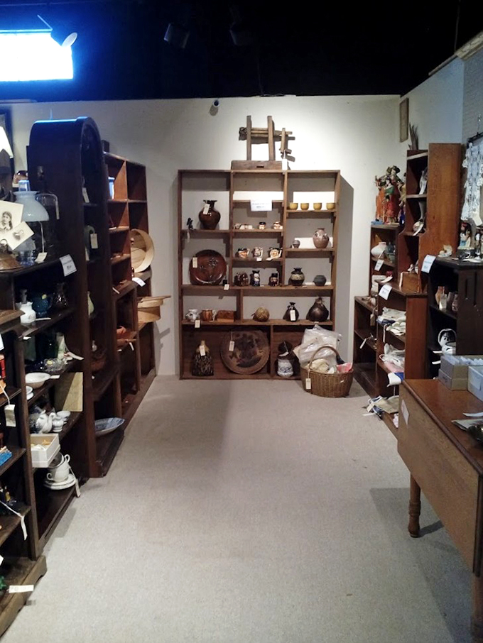 Pottery paradise! From delicate teacups to sturdy crocks, it's a ceramic journey through time. Just don't play Jenga with these pieces.