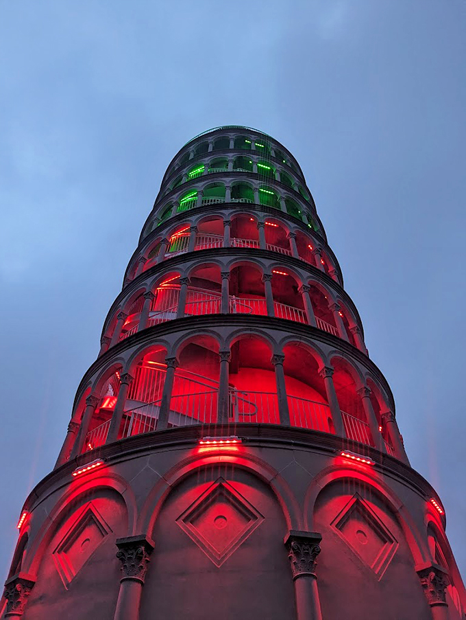 Christmas in Italy&hellip; err, Illinois! The tower dons its holiday best, looking like a festive tiramisu stacked with cheer.