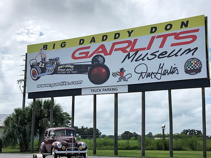 The sign says it all! Big Daddy Don Garlits' legacy looms large over the world of drag racing, much like this towering billboard.