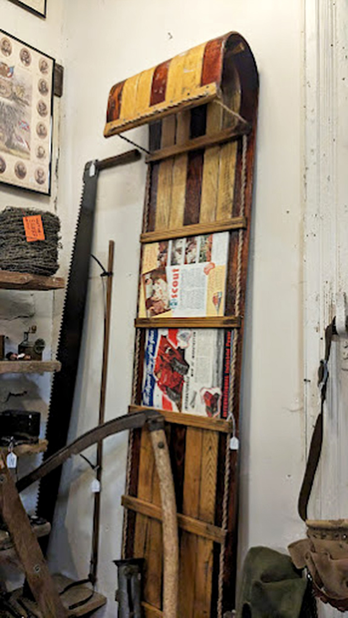 Winter's chariot awaits: This vintage sled stands ready to conquer snowy hills and create frosty memories.