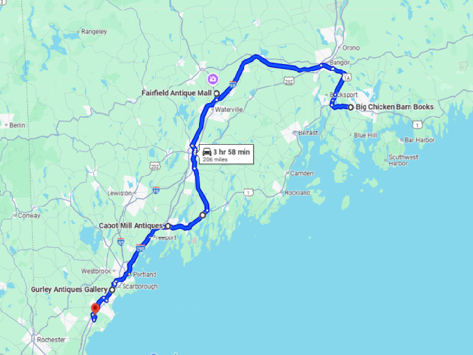 13 antique road trip maine map