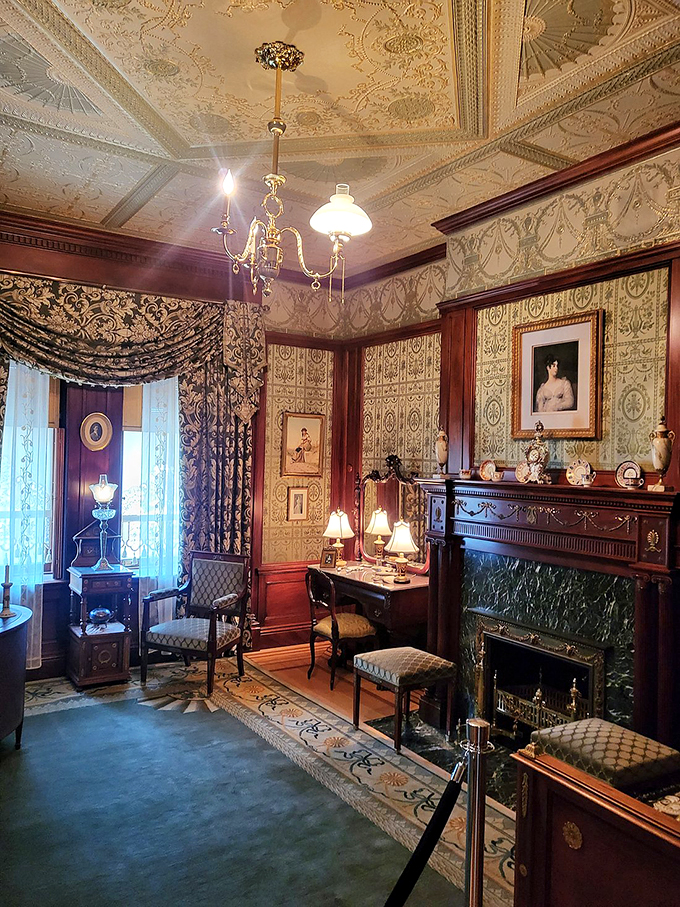 Victorian-era interior design: where "less is more" meant "more is barely enough." This room is like a masterclass in 19th-century maximalism.