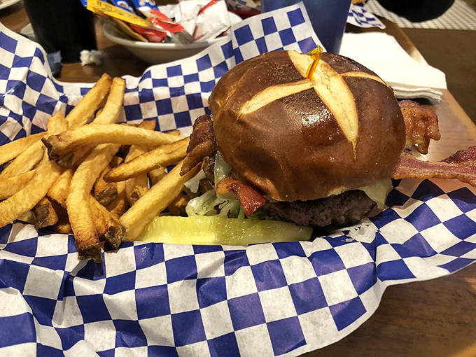 Burger bliss on a bun! This bacon cheeseburger is a masterpiece of meaty magnificence, guaranteed to satisfy even the heartiest appetite.