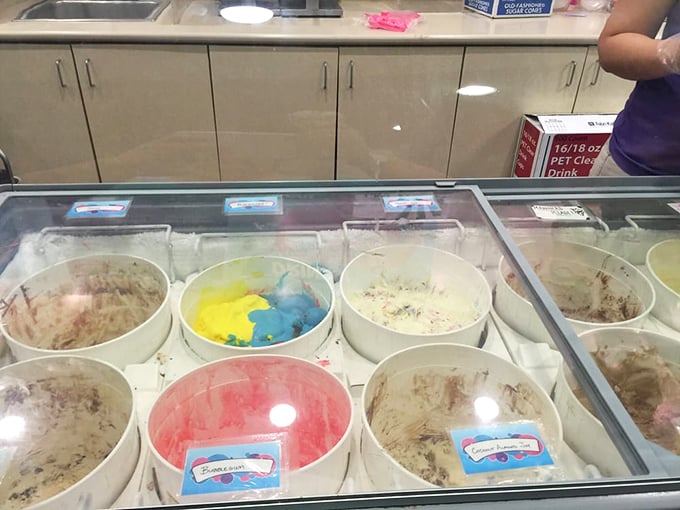 Fifty shades of yum! This ice cream case is a rainbow of flavors just waiting to dance on your tongue.