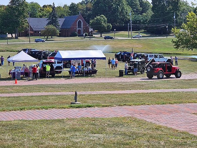 "Jeep thrills! Looks like this castle's lawn is hosting the world's fanciest tailgate party."