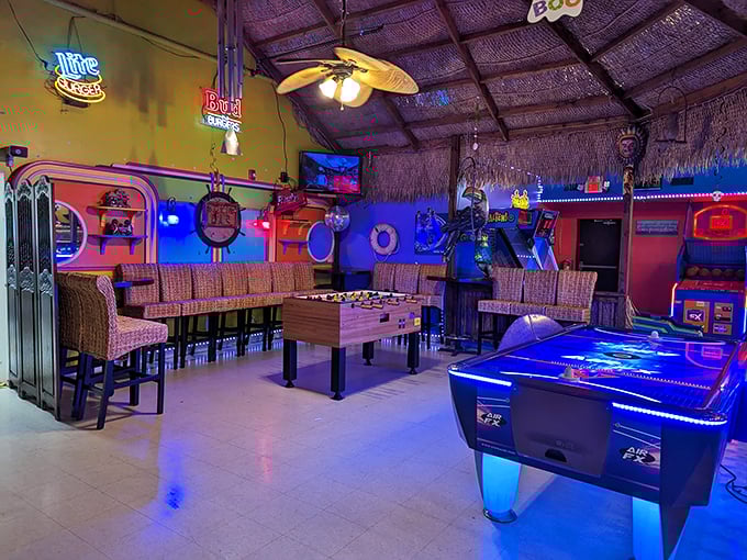 Game on! This room's got more flashing lights than Times Square. Who says sailors don't know how to party on dry land?