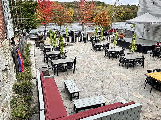 Fall in love with fall all over again! This lower-level patio offers a front-row seat to nature's most colorful show, with a side of excellent eats.