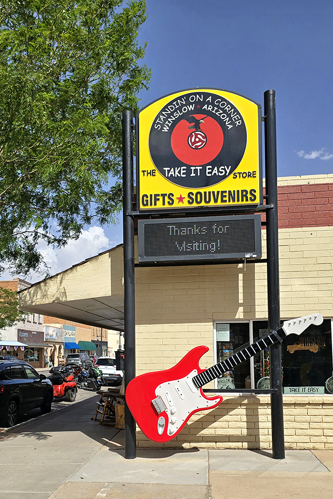 "The Take It Easy Store" &ndash; where souvenir shopping meets rock 'n' roll. It's like if Hard Rock Cafe and your grandma's attic had a quirky love child.