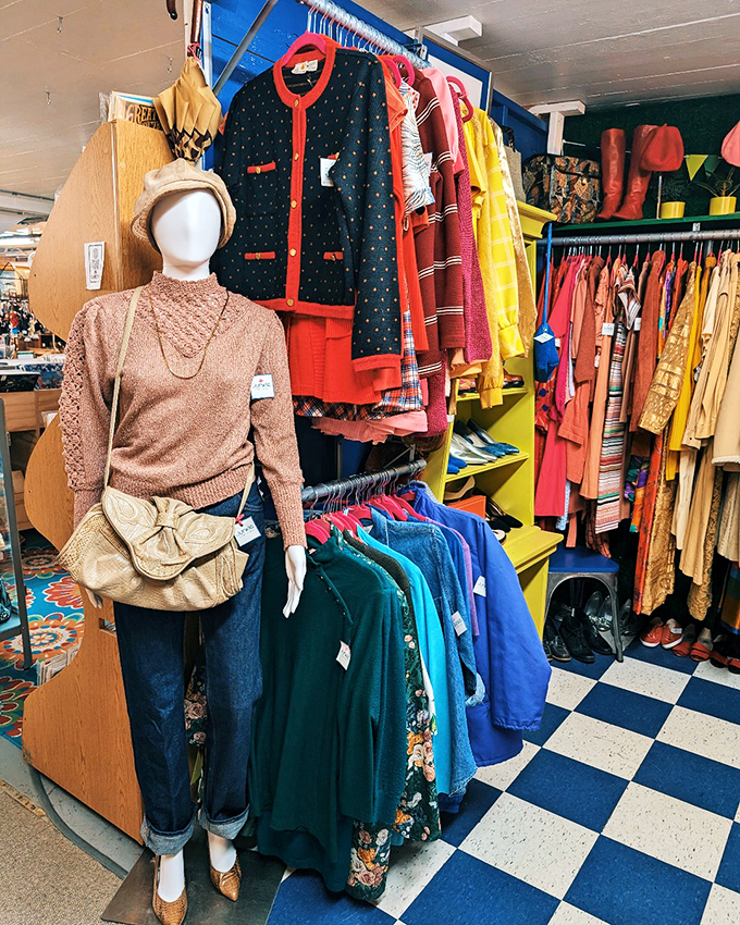 Fashion time capsule alert! From groovy patterns to classic cuts, this rack is a sartorial journey through the decades.